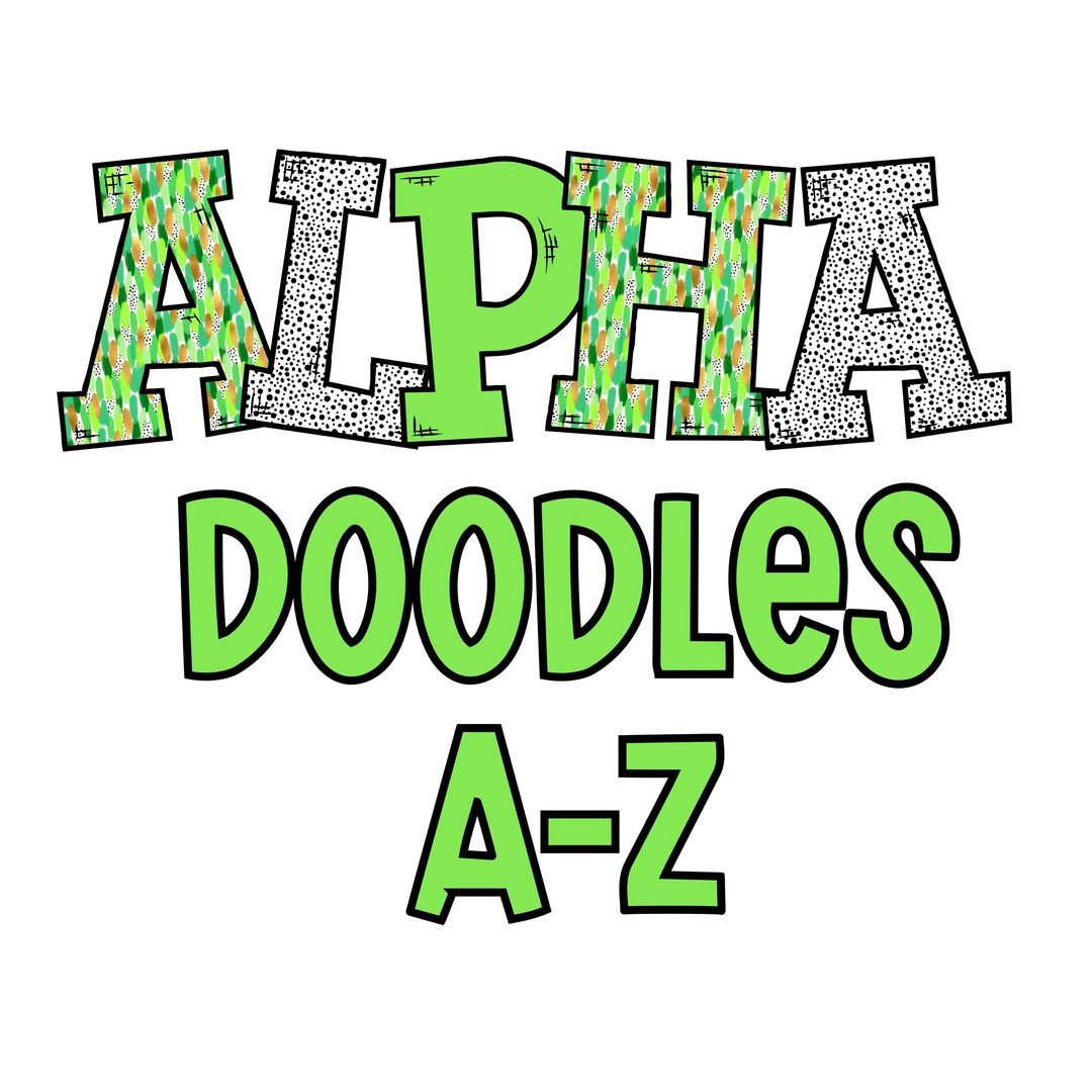 Prickly Lime Green Messy Brushstroke Doodles | Doodle Letters | Alpha ...
