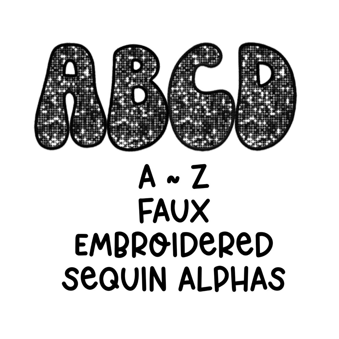 Black Sequin Retro Embroidered Alpha Doodles | Doodles for Pngs | Alpha ...