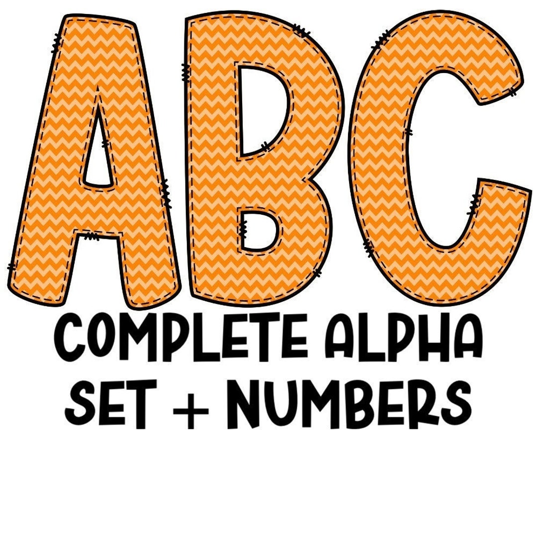 Orange Chevron Alpha Doodles | Doodle Letters | Lowercase, Numbers ...