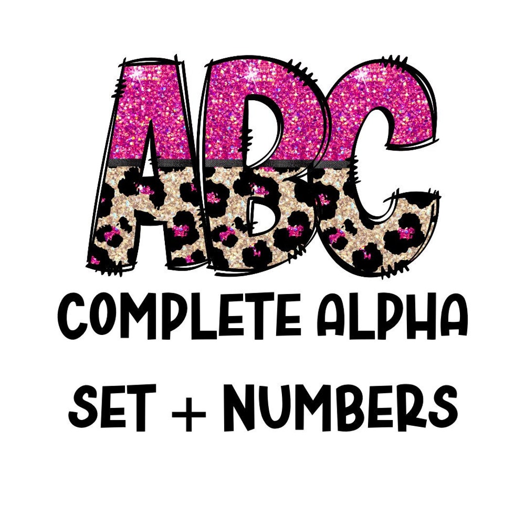Pink Glitter Leopard Print Alpha Doodles | Doodle Letters | Lowercase ...
