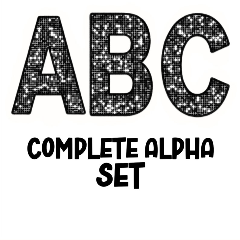 Black Faux Sequin Embroidered Alpha Doodles | Doodles for Pngs | Alpha ...