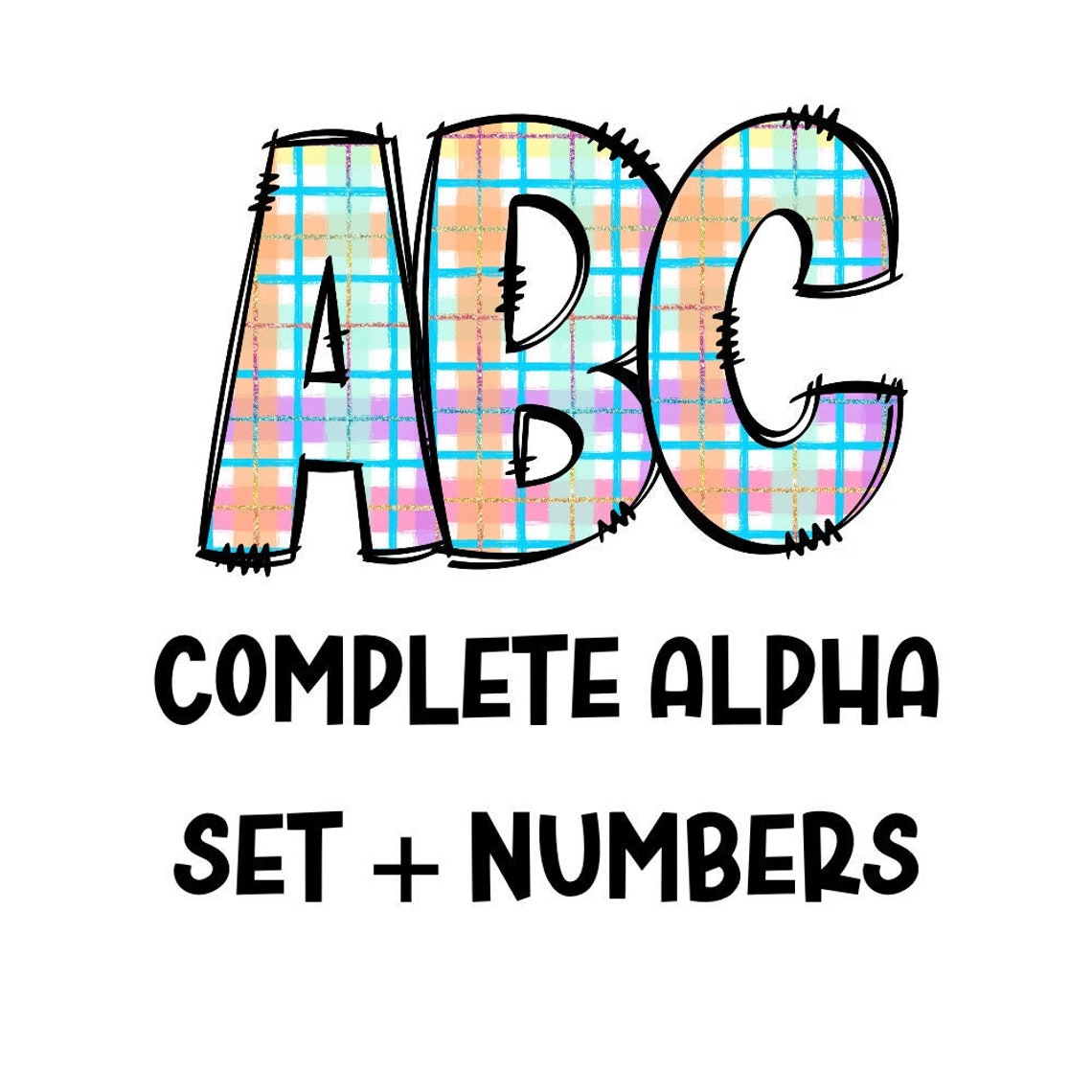 Pastel Plaid Alpha Doodles | Doodle Letters | Lowercase, Numbers ...