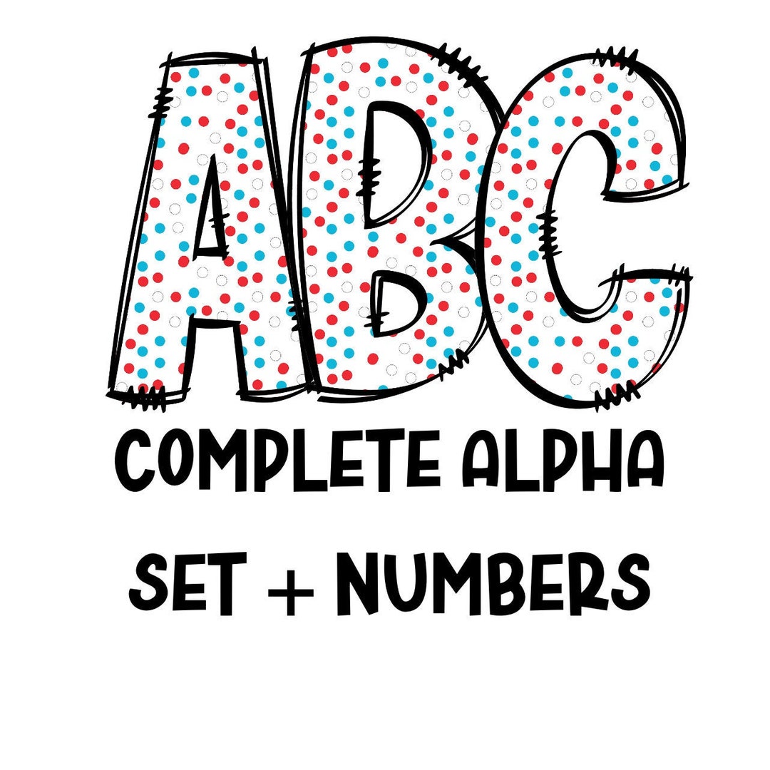 Red and Blue Dots Alpha Doodles | Doodle Letters | Lowercase, Numbers ...