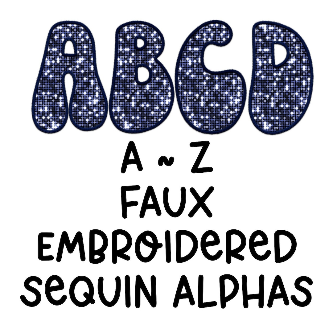 Dark Blue Retro Sequin Embroidered Alpha Doodles | Doodles for Pngs ...