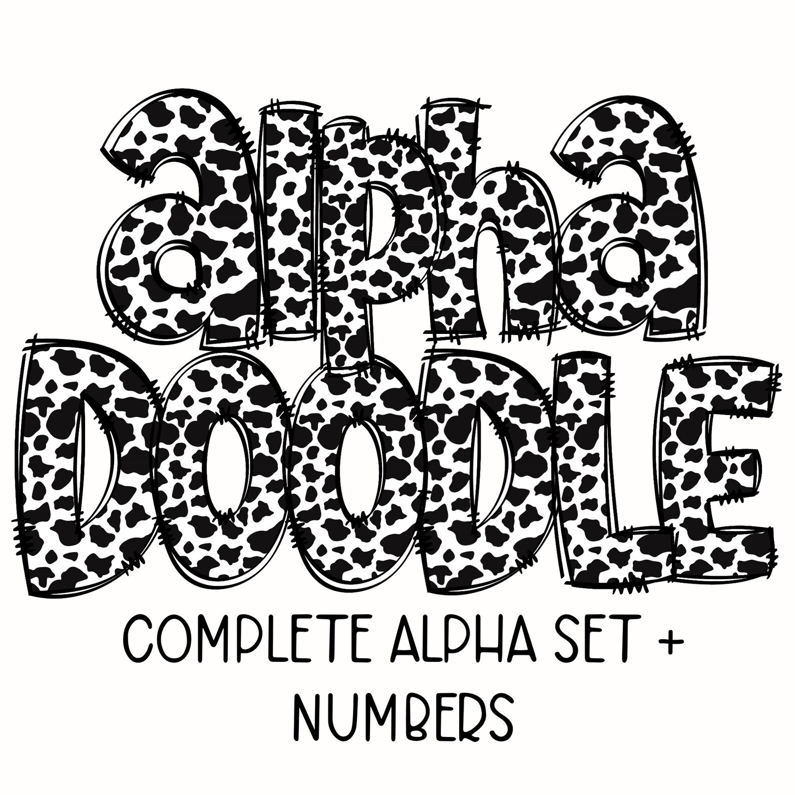Cow Print Alpha Doodles | Doodle Letters | Lowercase, Numbers, Capital ...