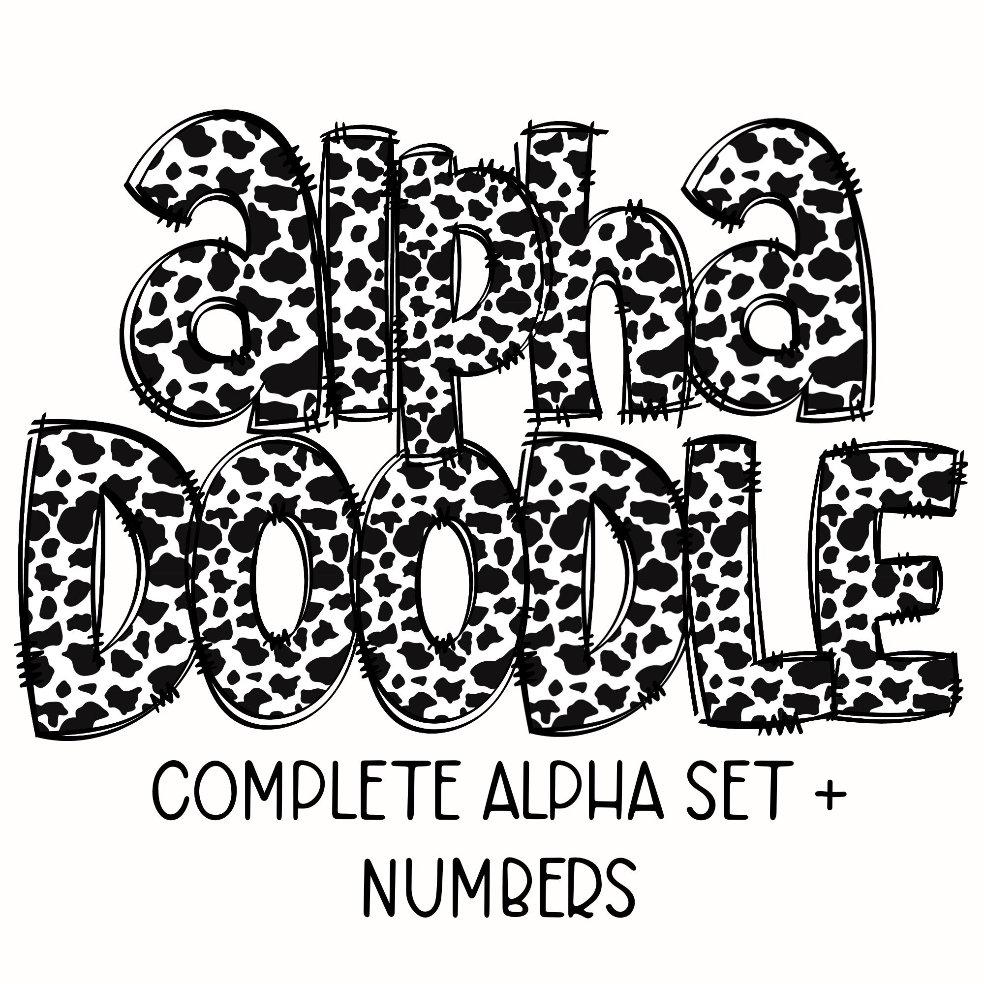 Cow Print Alpha Doodles | Doodle Letters | Lowercase, Numbers, Capital ...