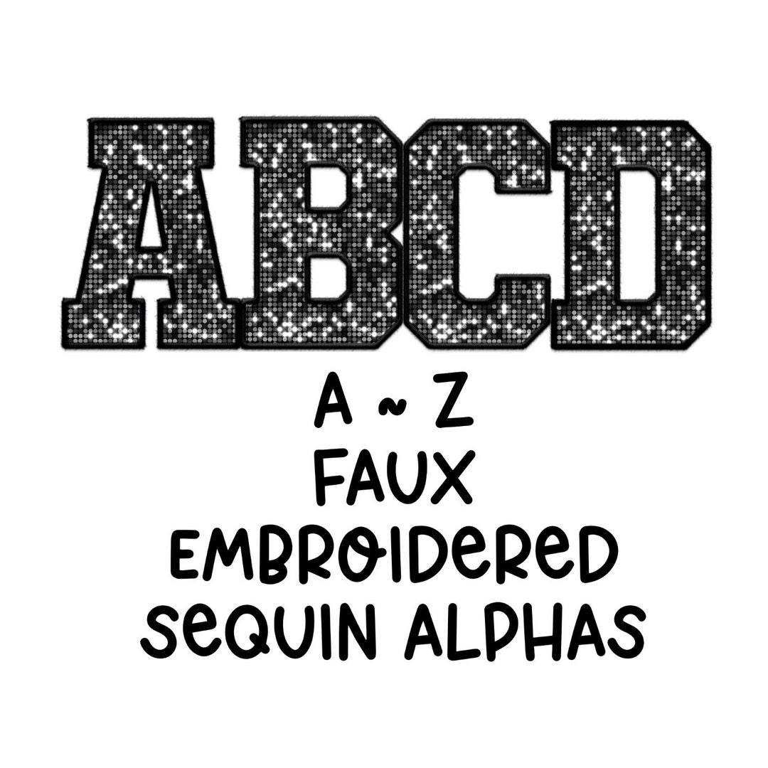 Black Varsity Sequin Embroidered Alpha Doodles | Doodles for Pngs ...