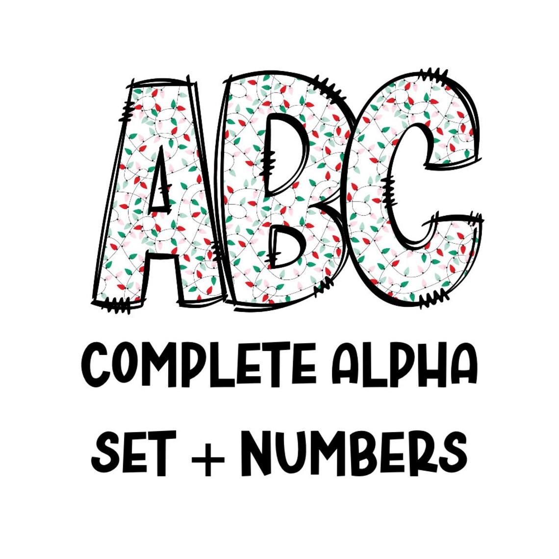 Christmas Lights Alpha Doodles | Doodle Letters | Lowercase, Numbers ...