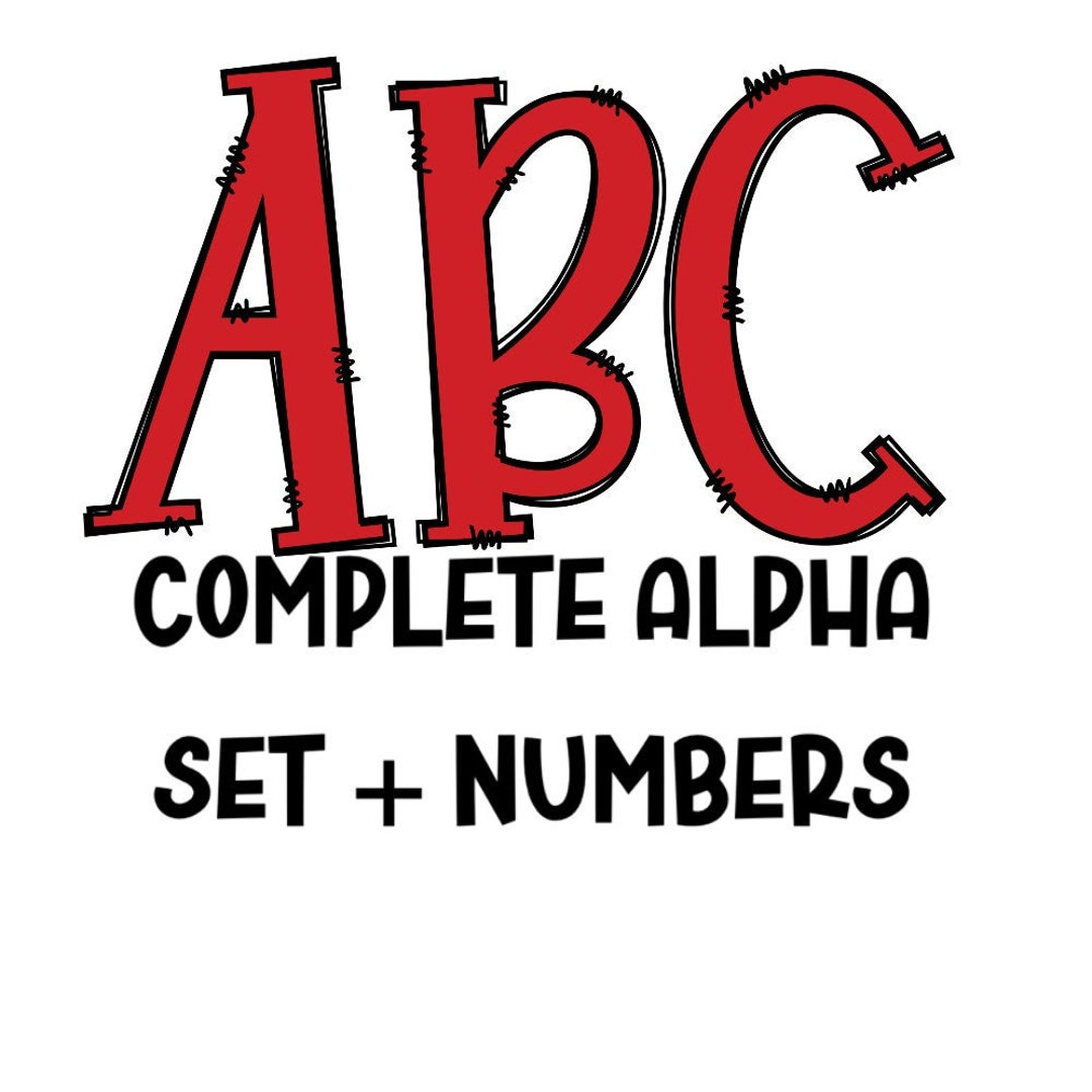 Red Alpha Doodles Doodle Letters Sublimation Alpha Pack PNG for ...