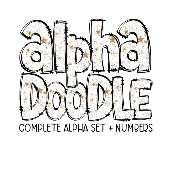 Christmas Gold Stars Alpha Doodles Doodle Letters - Etsy