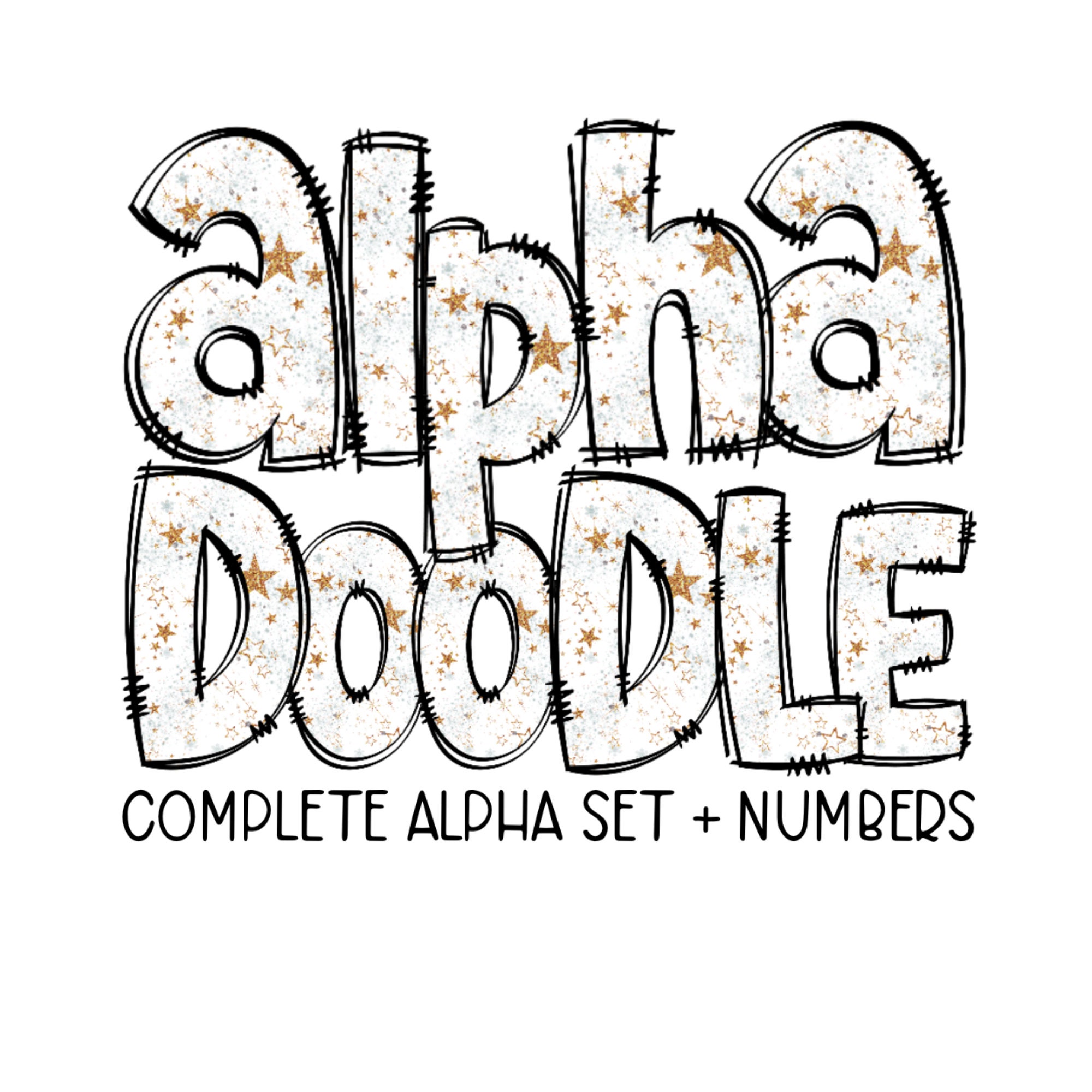 Christmas Gold Stars Alpha Doodles | Doodle Letters | Lowercase ...
