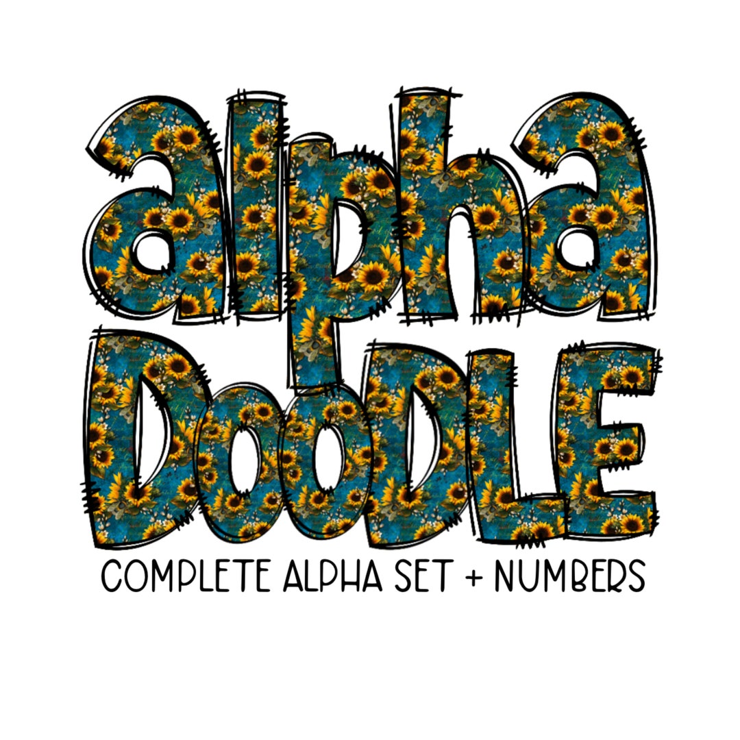 Blue Sunflower Alpha Doodles | Doodle Letters | Lowercase, Numbers ...