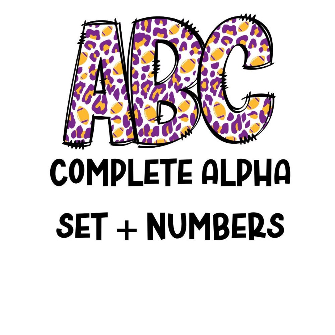 Purple Gold Football Leopard Alpha Doodles | Doodle Letters | Lowercase ...