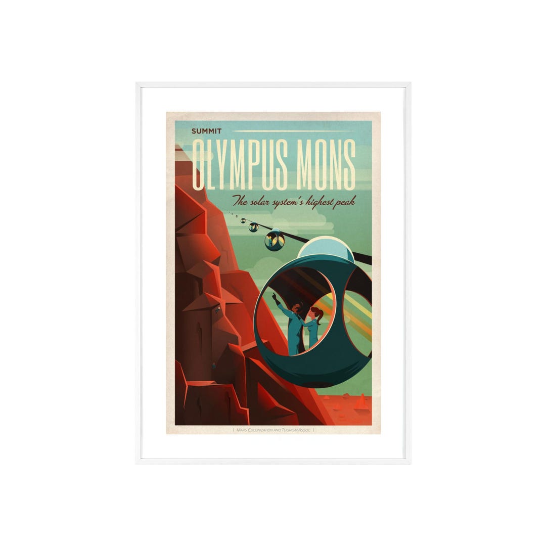 Retro Mars Travel Poster, Olympus Mons, Space Exploration Wall Art ...