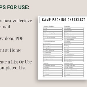 Camp Packing Checklist Printable - Instant Download, Minimal Style ...