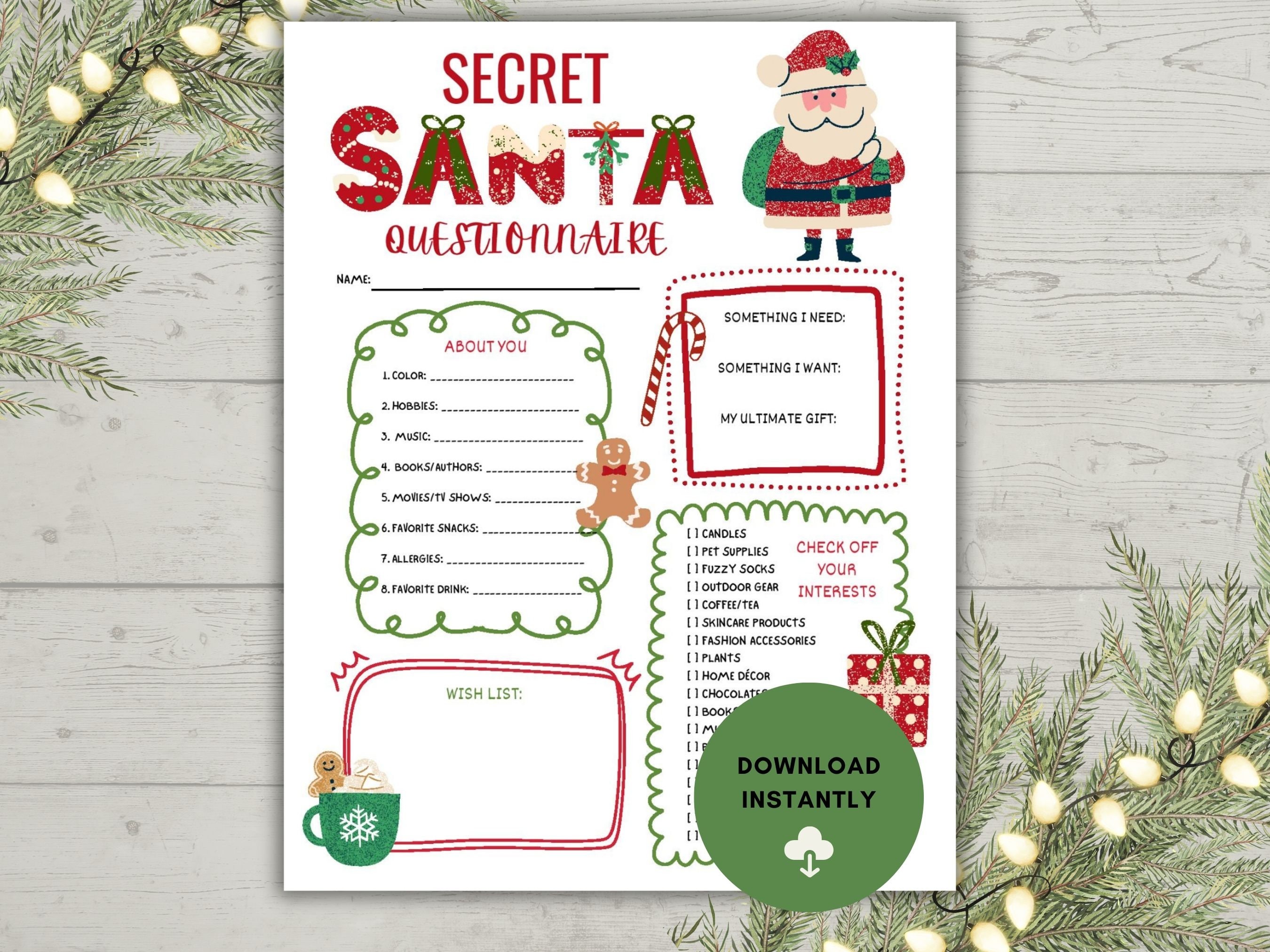 Secret Santa Questionnaire | Christmas Party, Work Secret Santa, Secret ...
