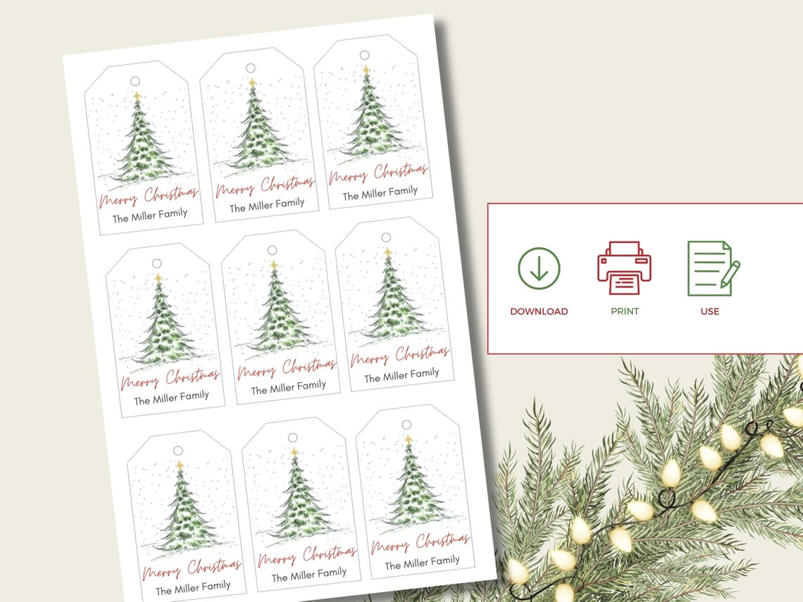 Printable Vintage Christmas Tree Gift Tag, Merry Christmas, Favor, Gift ...