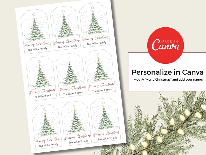 Printable Vintage Christmas Tree Gift Tag, Merry Christmas, Favor, Gift ...