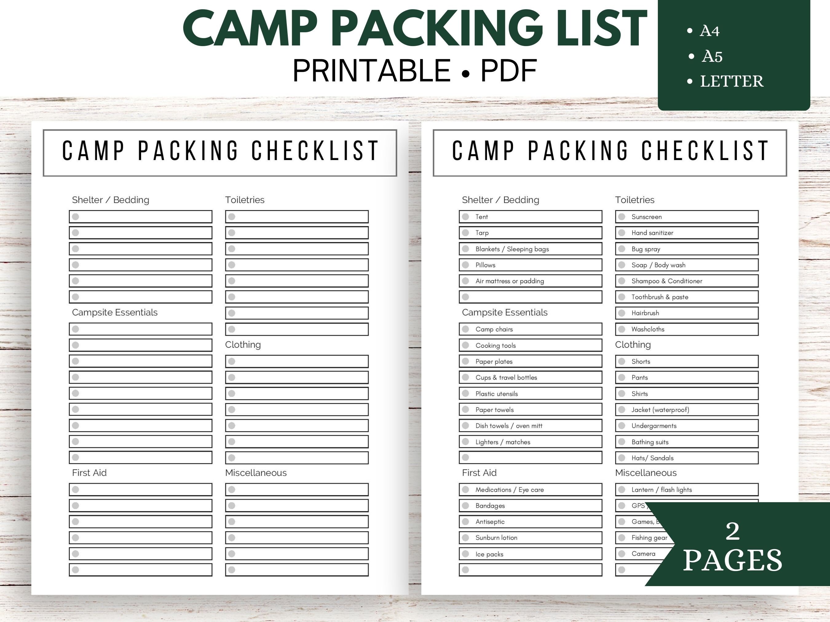 Camp Packing Checklist Printable - Instant Download, Minimal Style ...
