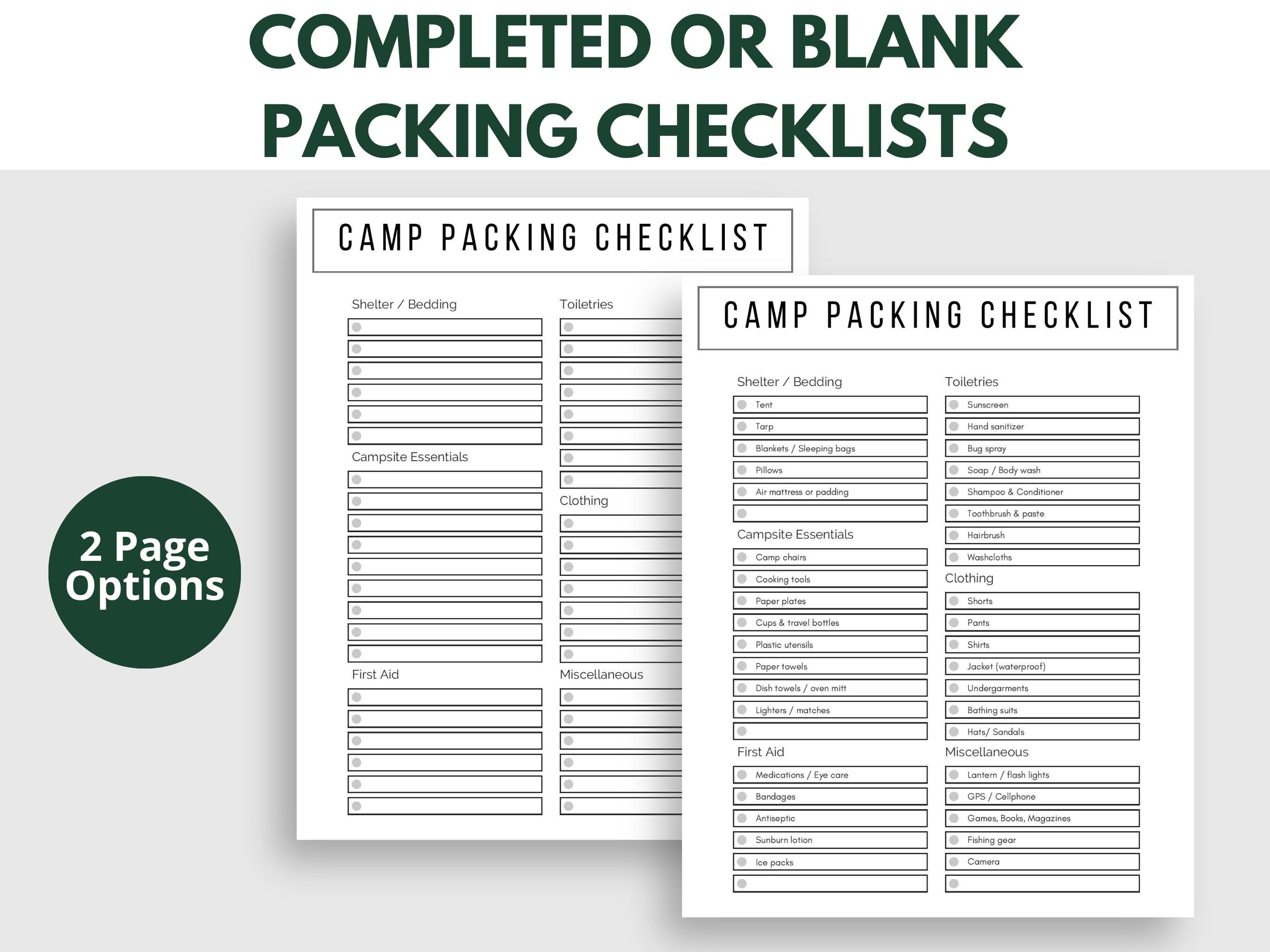 Camp Packing Checklist Printable - Instant Download, Minimal Style ...