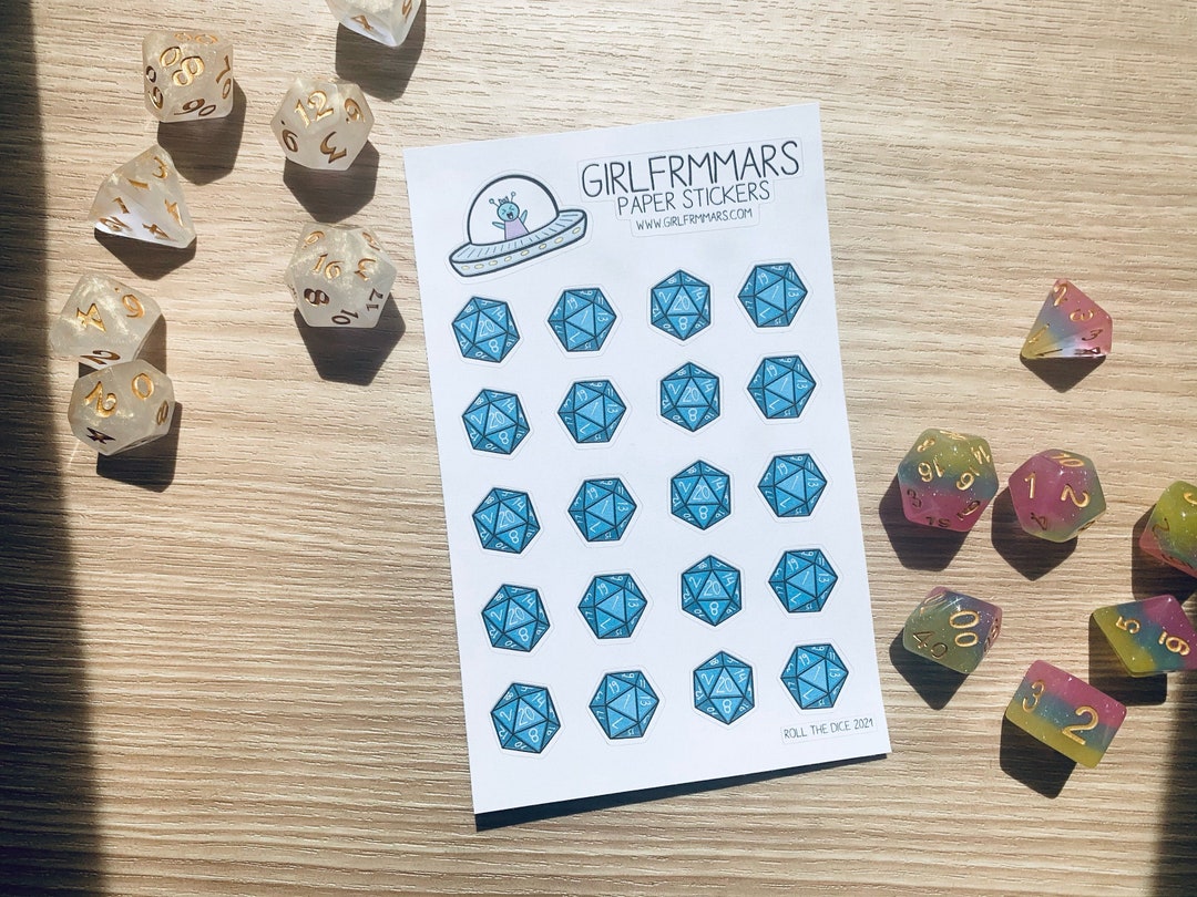 Roll the Dice D20 Sticker Sheet // D20 Paper Stickers - Etsy