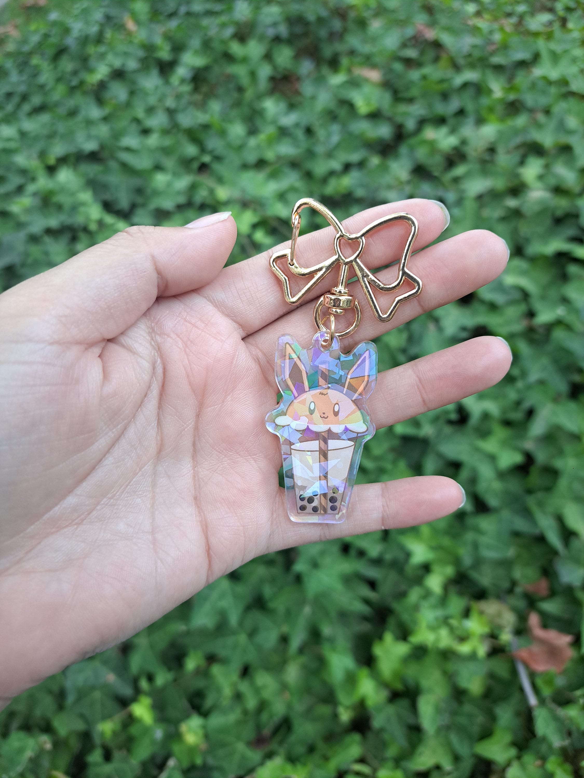 Boba Eevee Acrylic Charm Pokemon Keychain Shattered Glass - Etsy