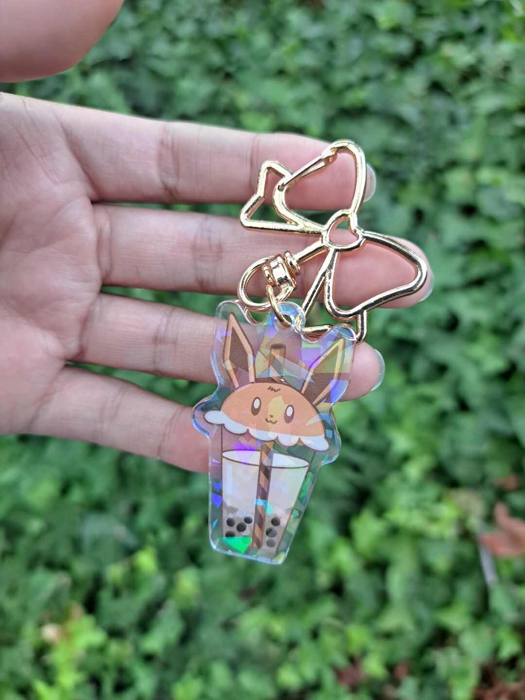 Boba Eevee Acrylic Charm Pokemon Keychain Shattered Glass - Etsy