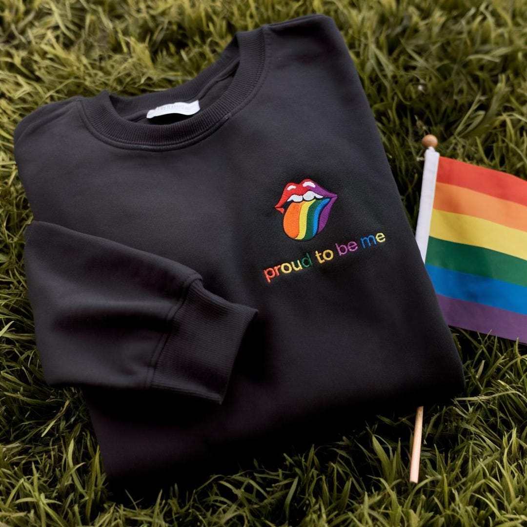Proud to Be Me Embroidered Pride Sweatshirt, LGBTQ Rainbow Lips Shirt ...