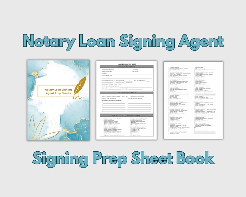 Notary Loan Signing Agent Document Package Signing Prep Sheets Book ...
