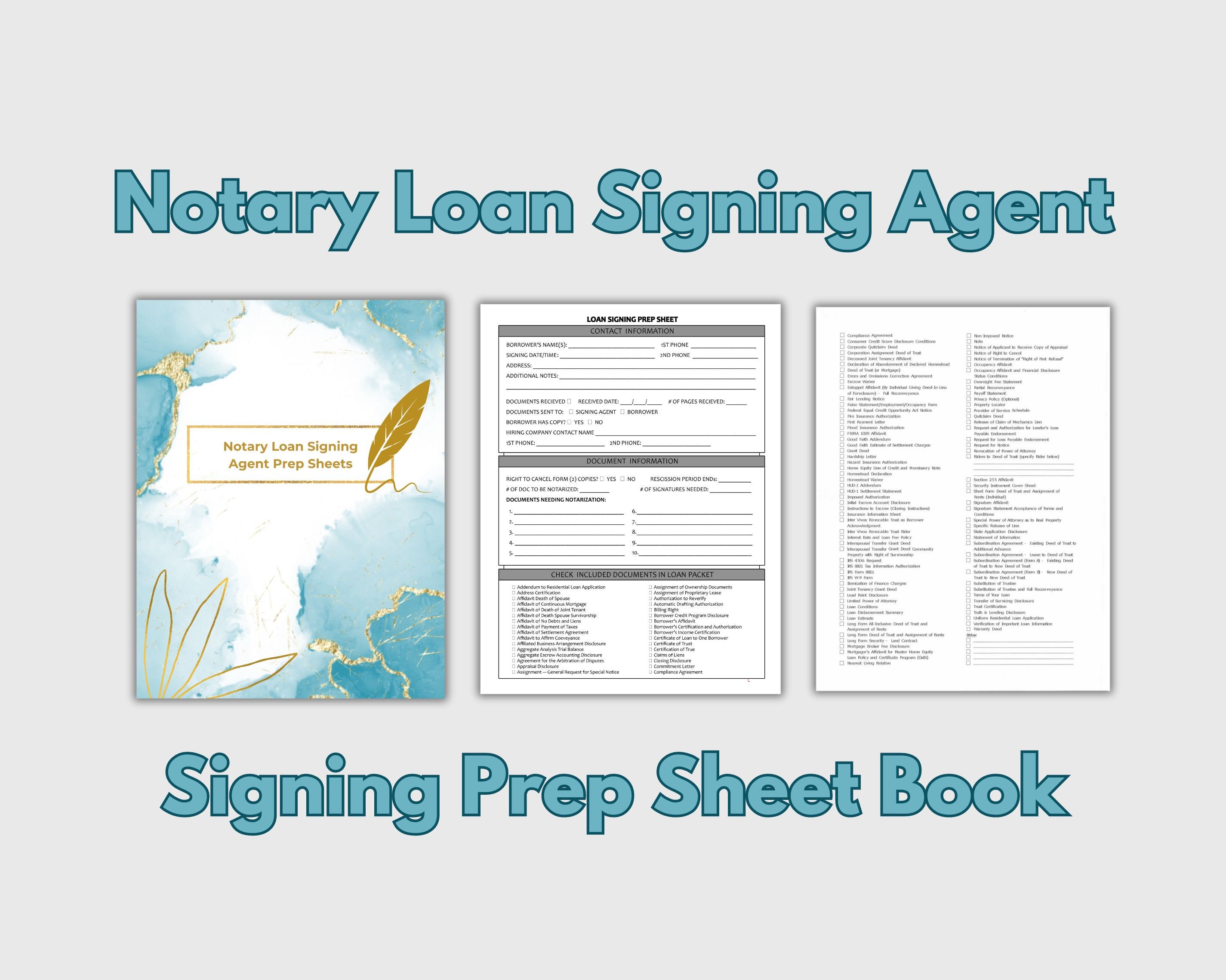 Notary Loan Signing Agent Document Package Signing Prep Sheets Book ...