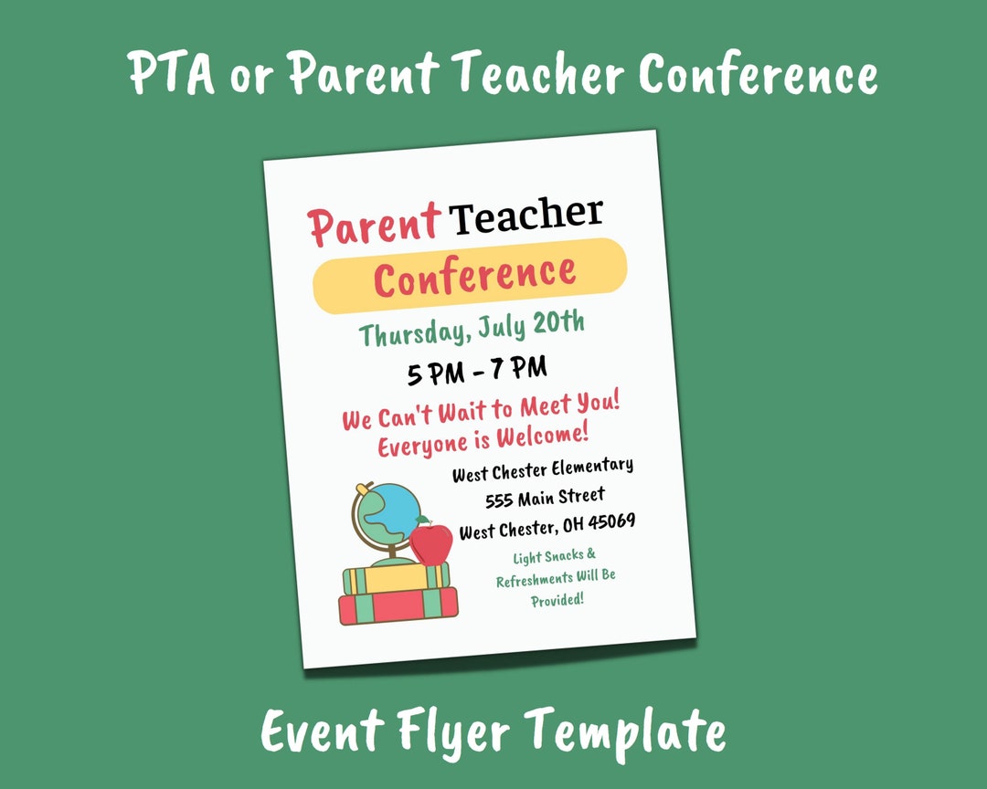 Printable Parent Teacher Conference Flyer: Editable Template (digital ...