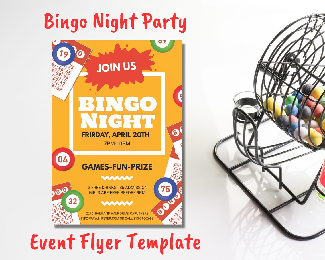 Printable Bingo Night Party Event Flyer Invite Invitation Template ...