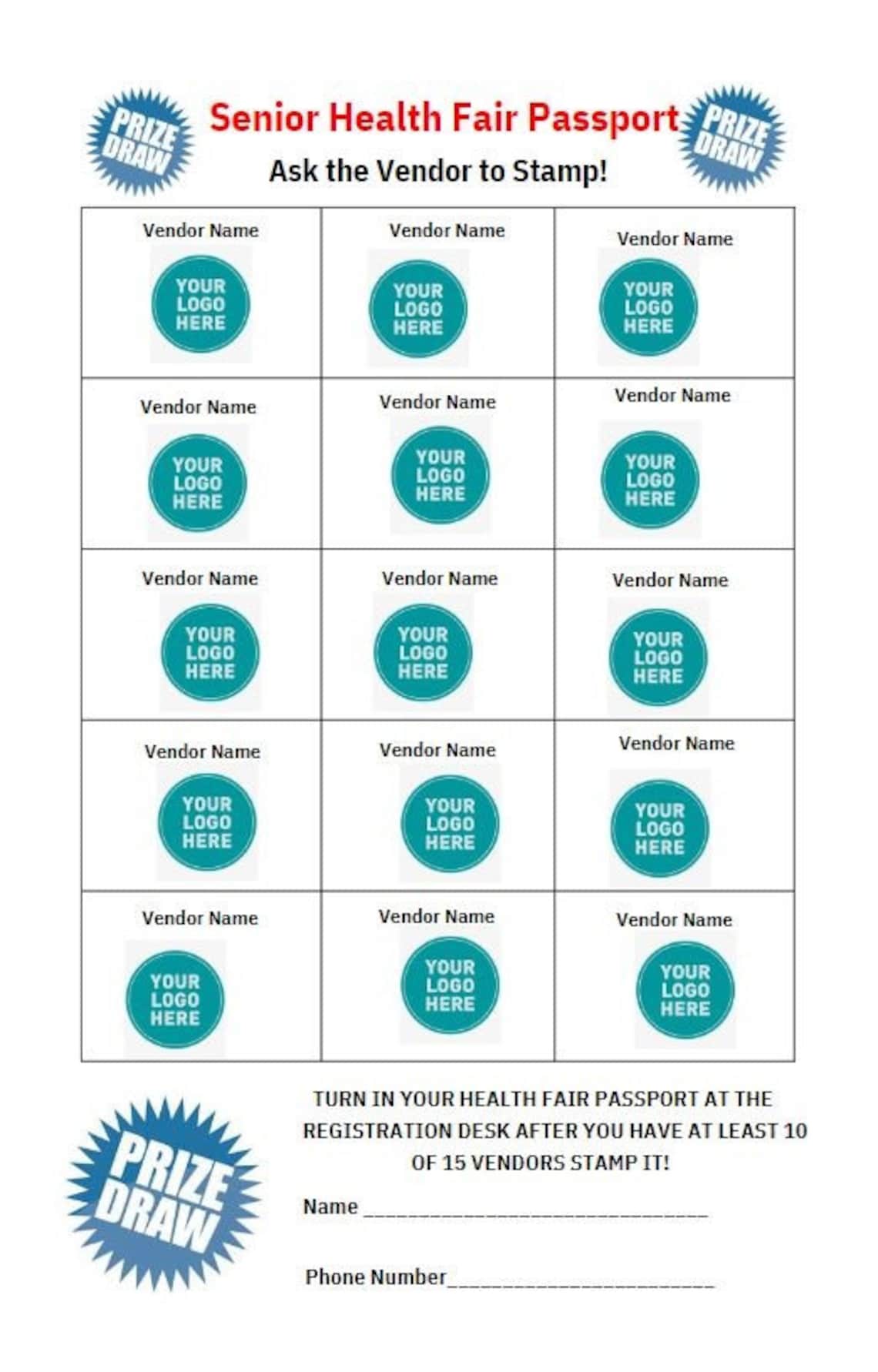 Health Fair Passport Template: Vendor Event Raffle (digital Download ...