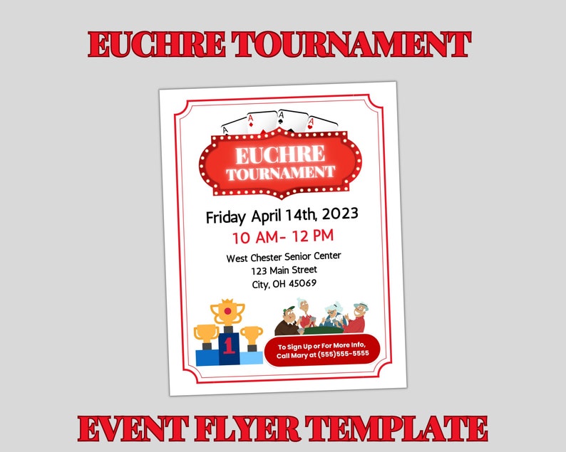 Printable Euchre Tournament Competition Event Flyer Invite Invitation ...