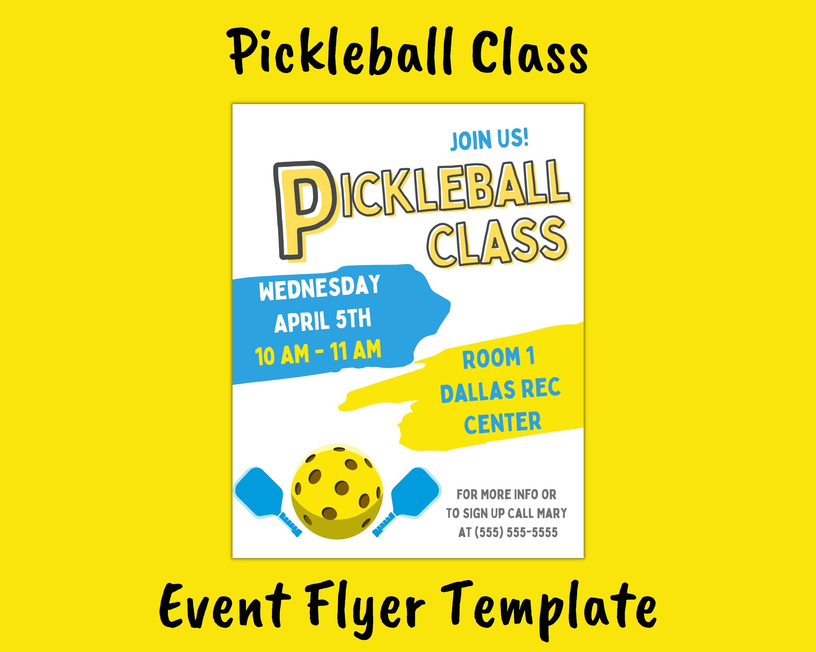 Printable Pickleball Class Event Flyer Invite Invitation Exercise ...