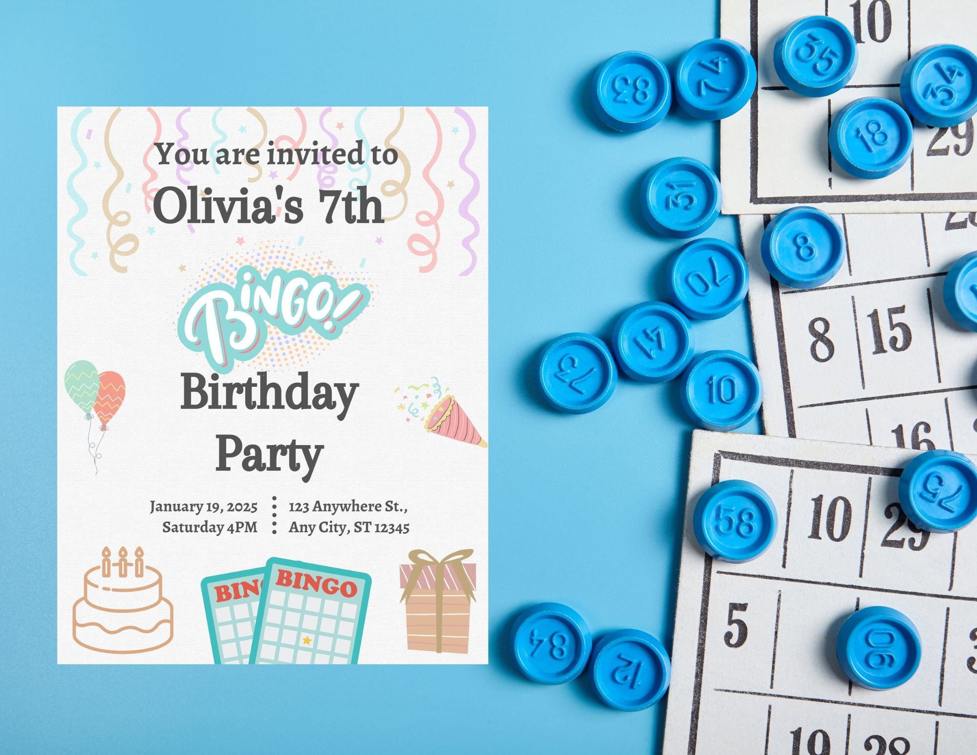 Printable Birthday Bingo Party Invite Invitation Event Flyer Template ...