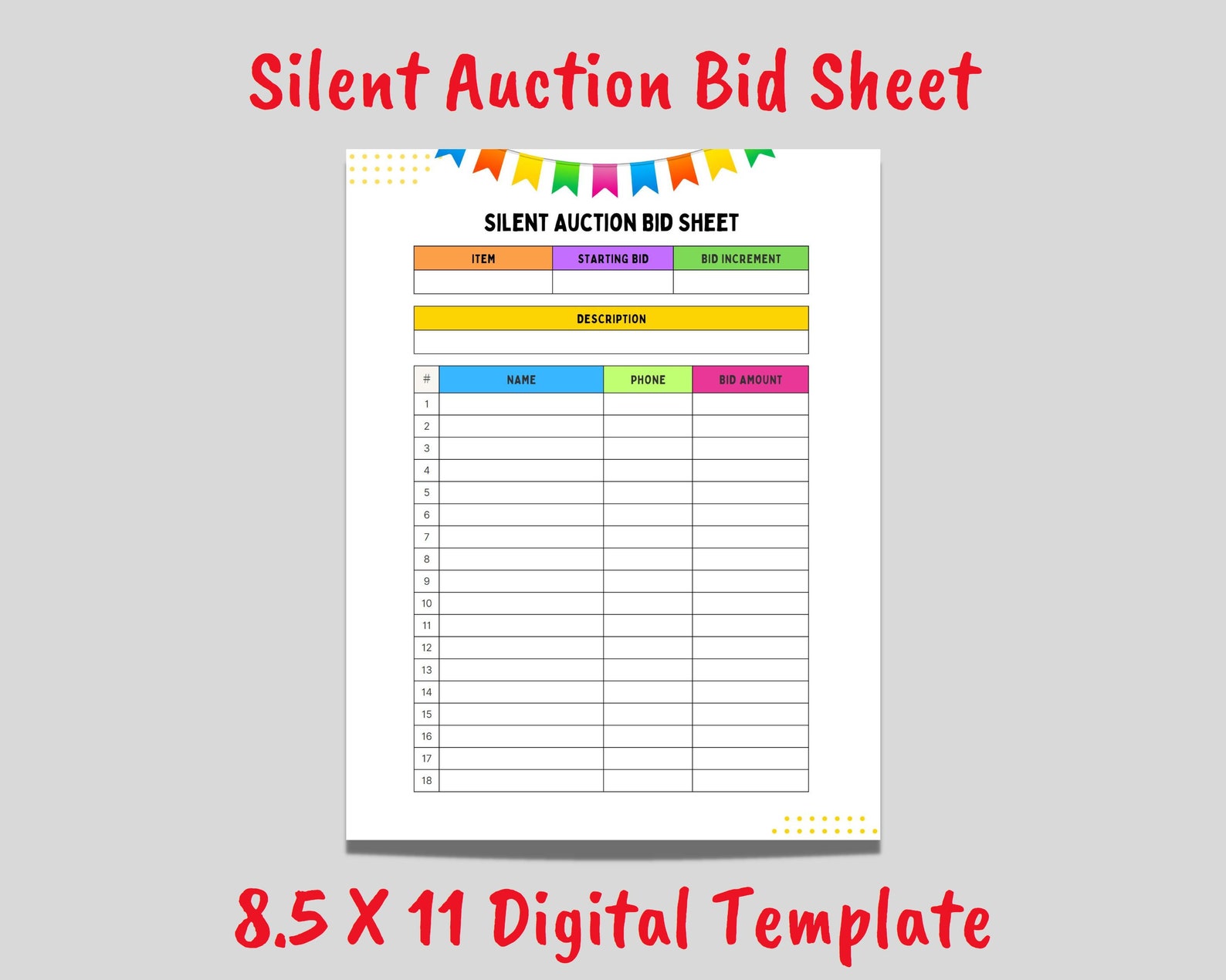 Printable Silent Auction Bid Sheet Template: PDF & Canva (digital ...