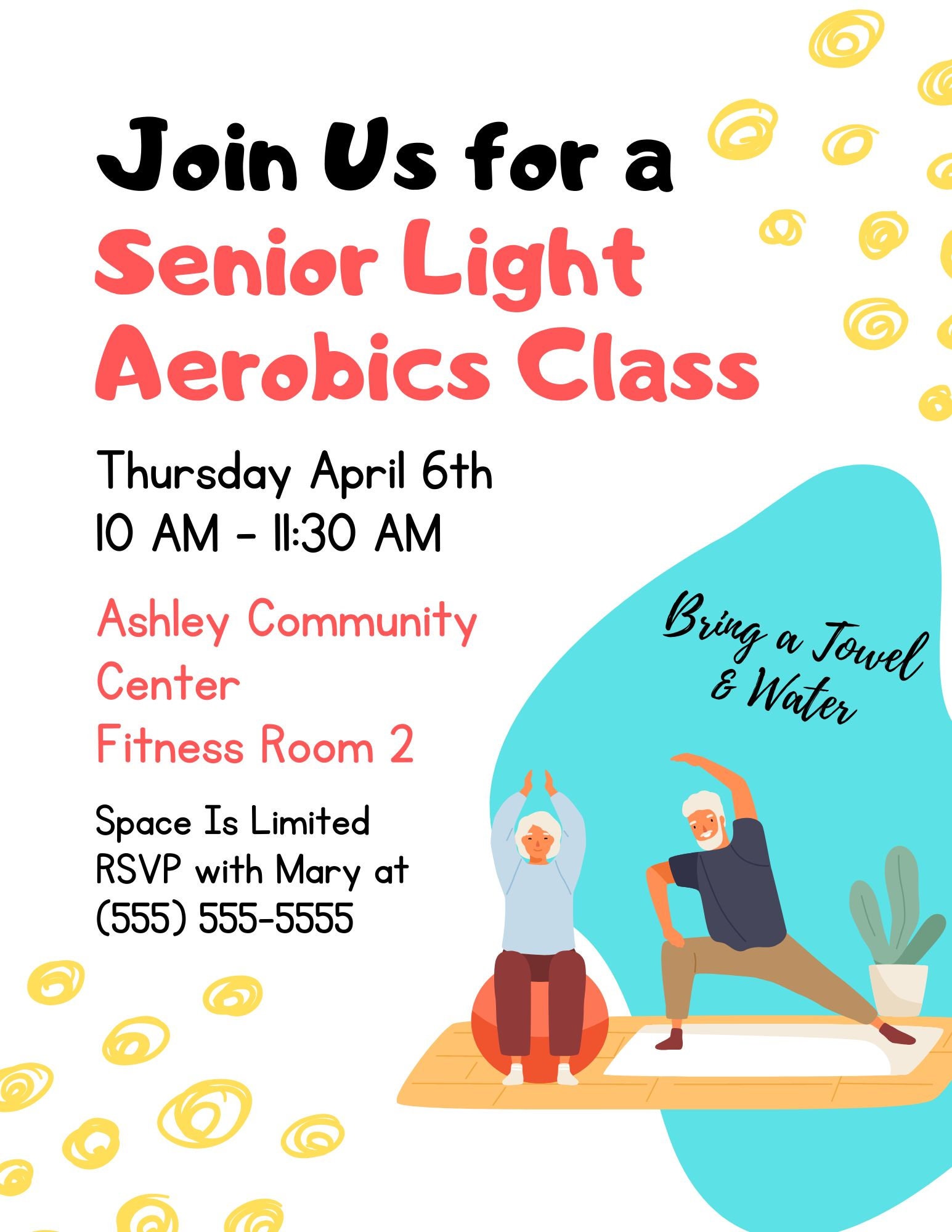 Printable Senior Fitness Aerobics Exercise Class Invitation Event Flyer ...