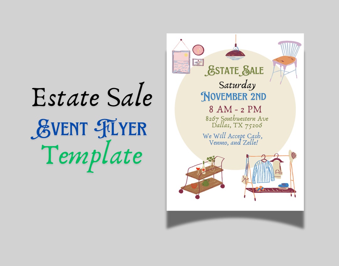 Printable/digital Estate Sale Event Flyer Template Customize Using ...