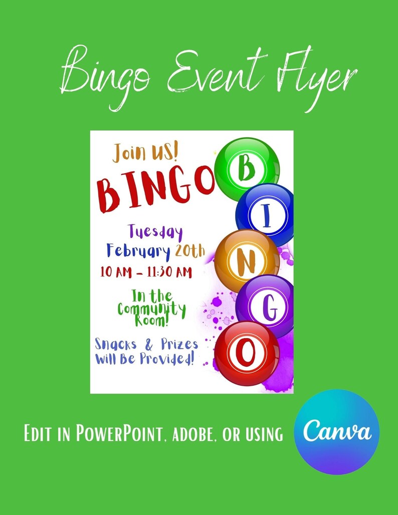 Bingo Party Event Flyer Template Editable Instant Download - Etsy