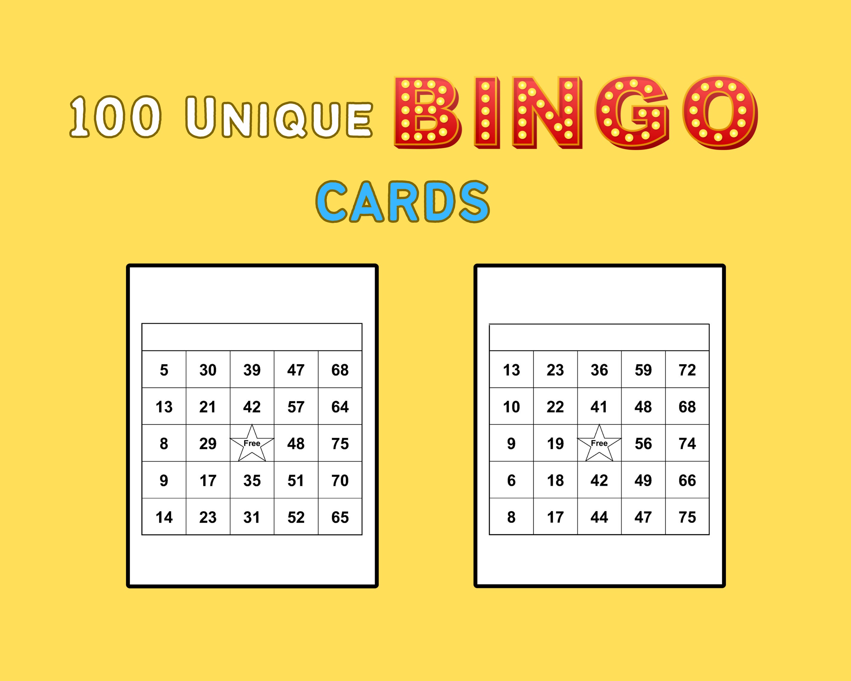 100 Unique Bingo Cards: Editable PDF Template (digital Download) - Etsy