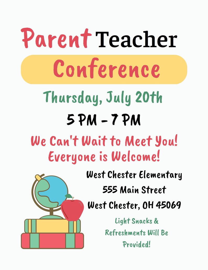 Printable Parent Teacher Conference Flyer: Editable Template (digital ...