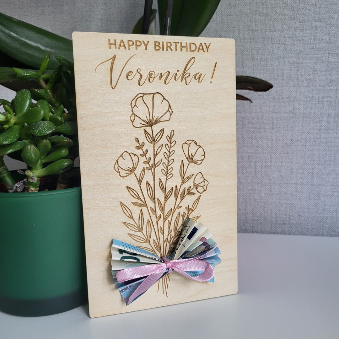 Happy Birthday Money Card, Wooden Money Gift Card, Unique Birthday Card ...