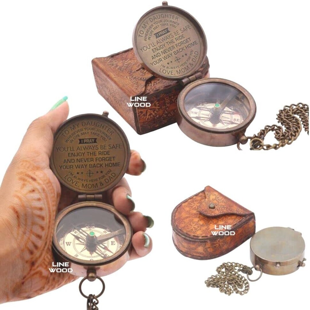 LINE WOOD™ Antique Nautical Compass to My Daughter Compass Solid Brass ...