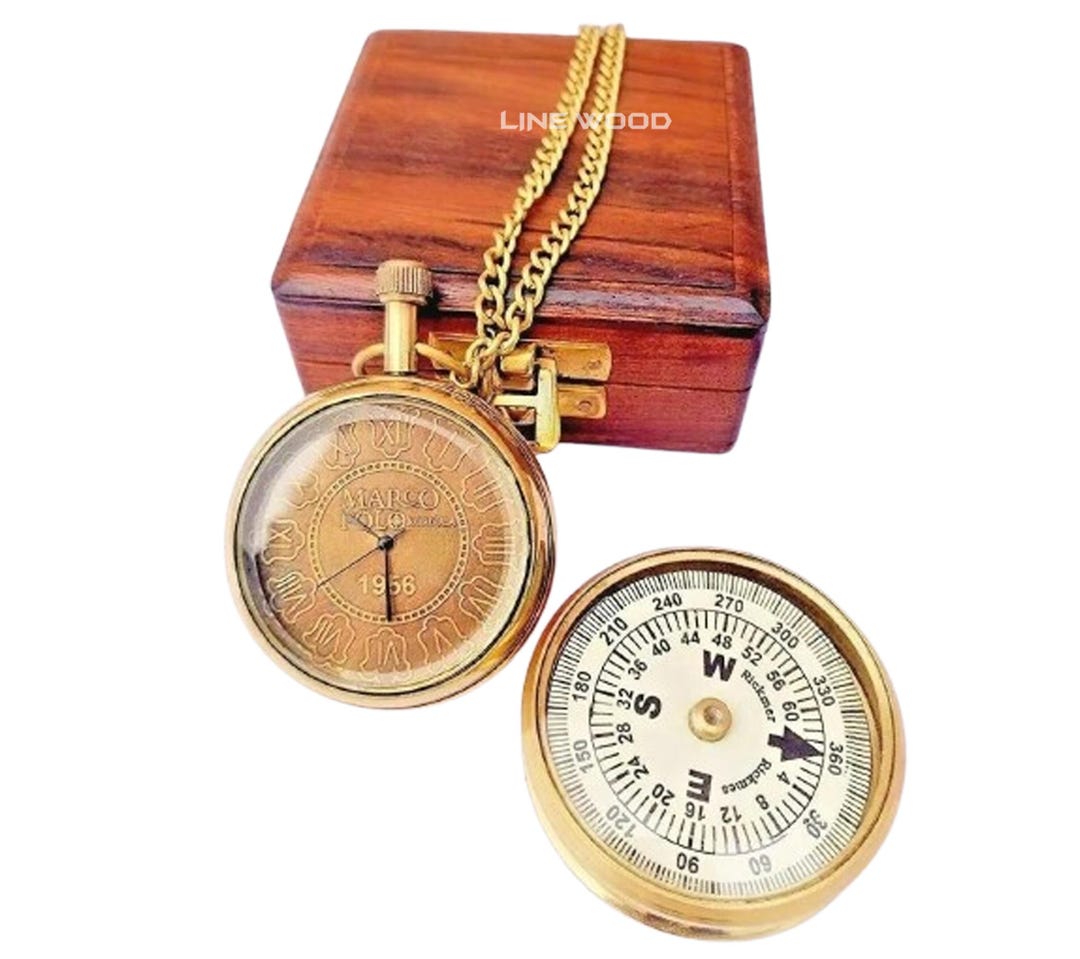 Personalized Nautical Antique Compass Pocket With Watch Combo Engraved ...