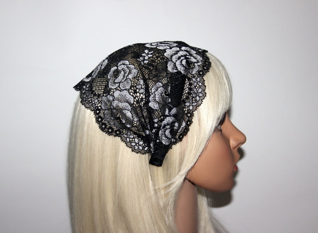 Fashion Prayer Headband, Black & Gray Christian Lace Veil, Structured ...