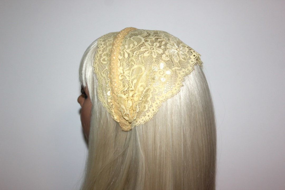 Christian Head Cover Yellow Lace Headband, 6inches Wide Church Head ...