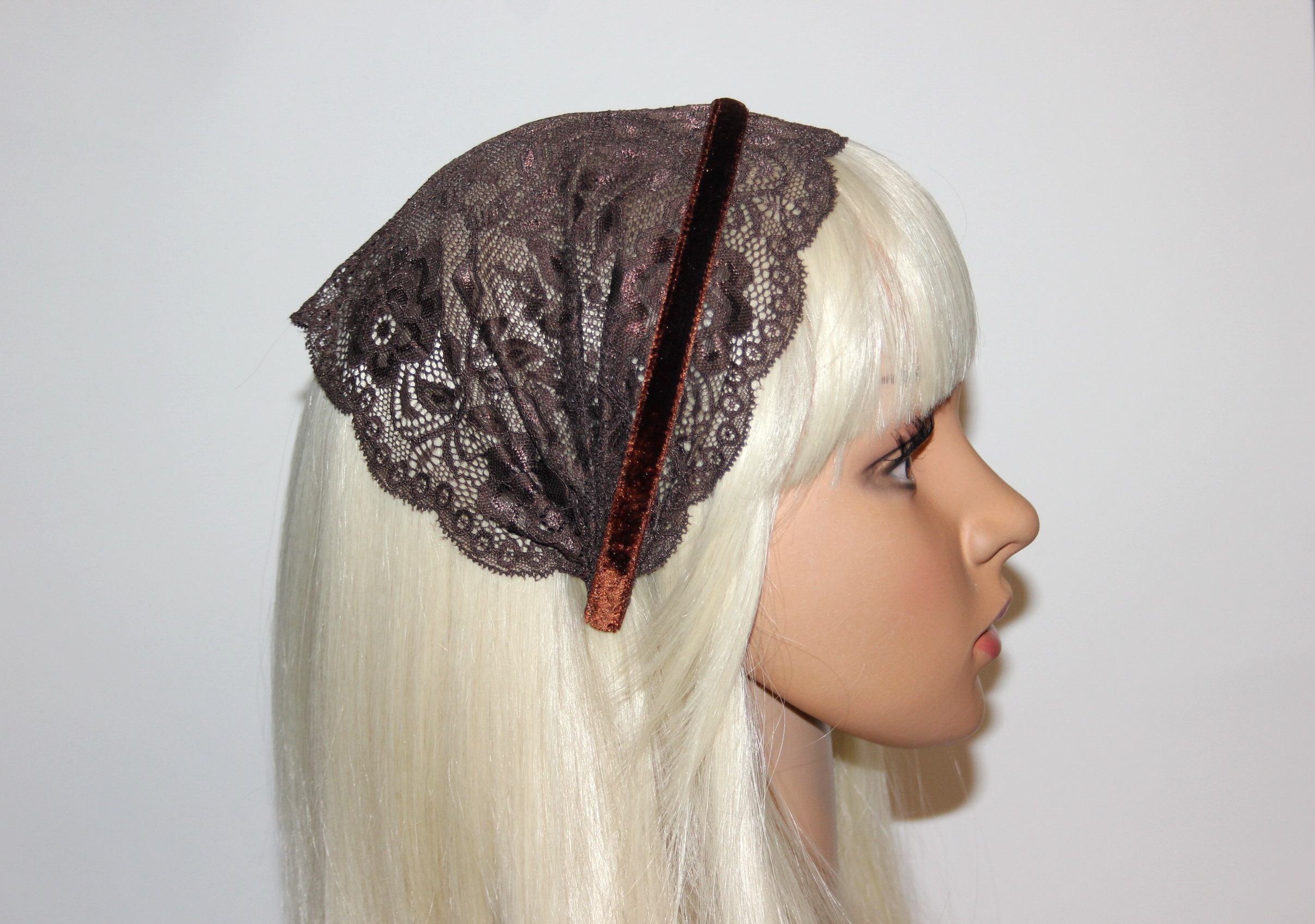 Dark Brown Lace Headband, Christian Veil, Structured Religious Head ...
