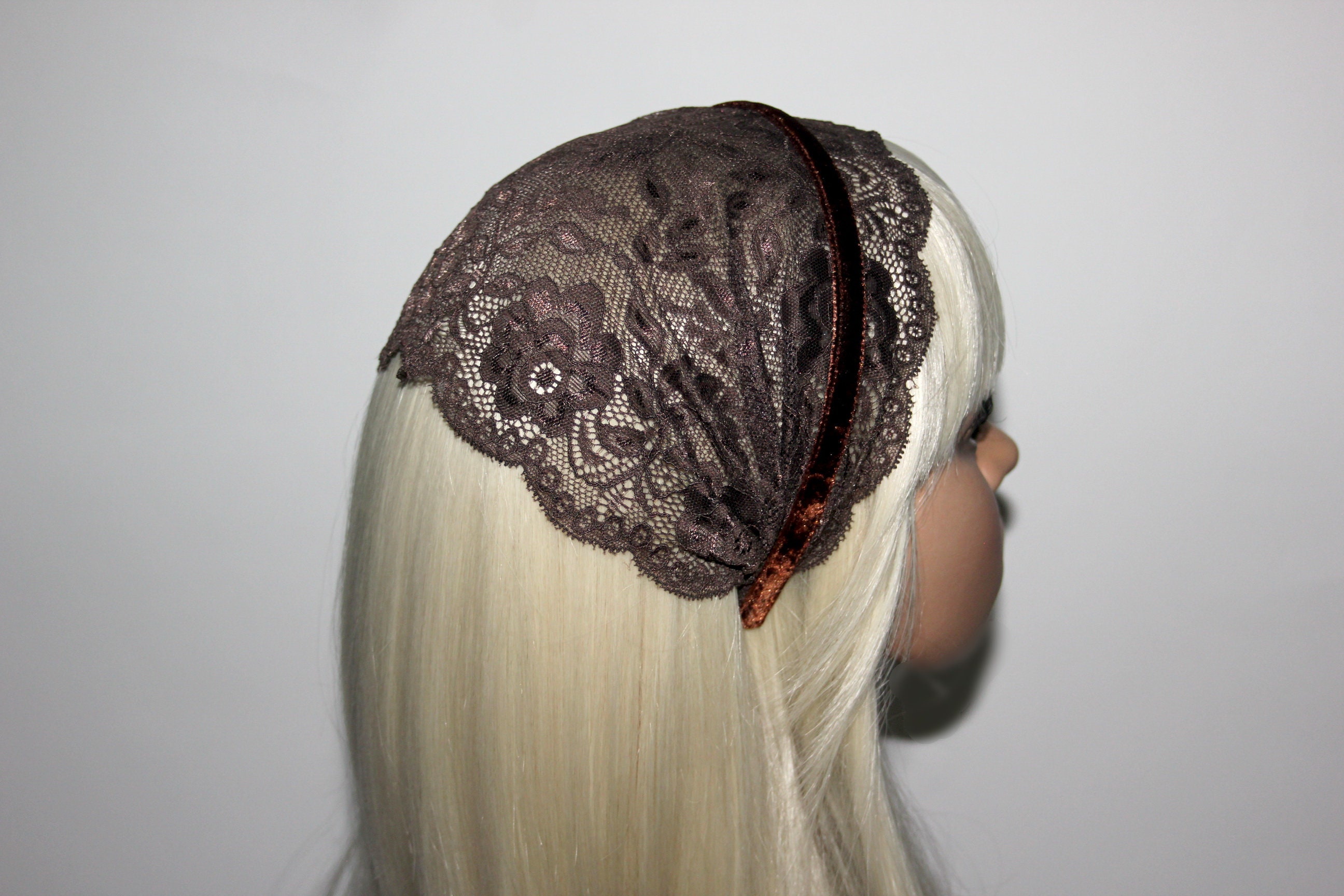 Dark Brown Lace Headband, Christian Veil, Structured Religious Head ...