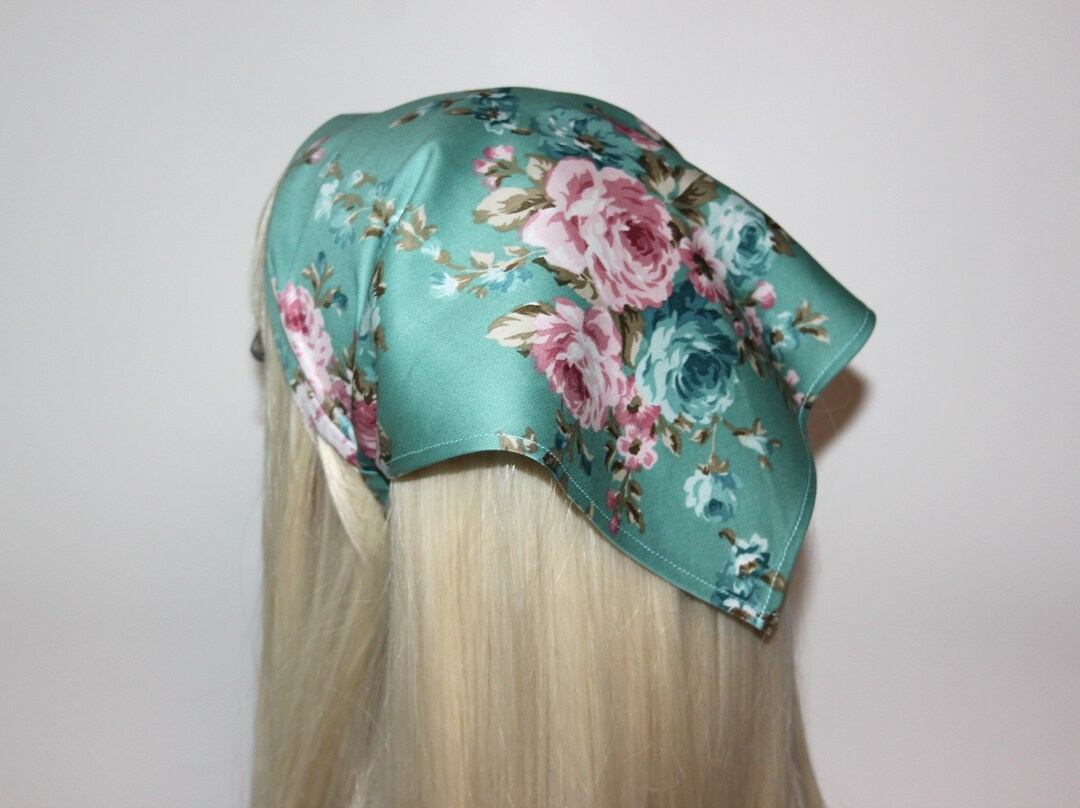 Head Kerchief Dusty Green Satin Cotton Triangle Bandana Headband, 10 ...